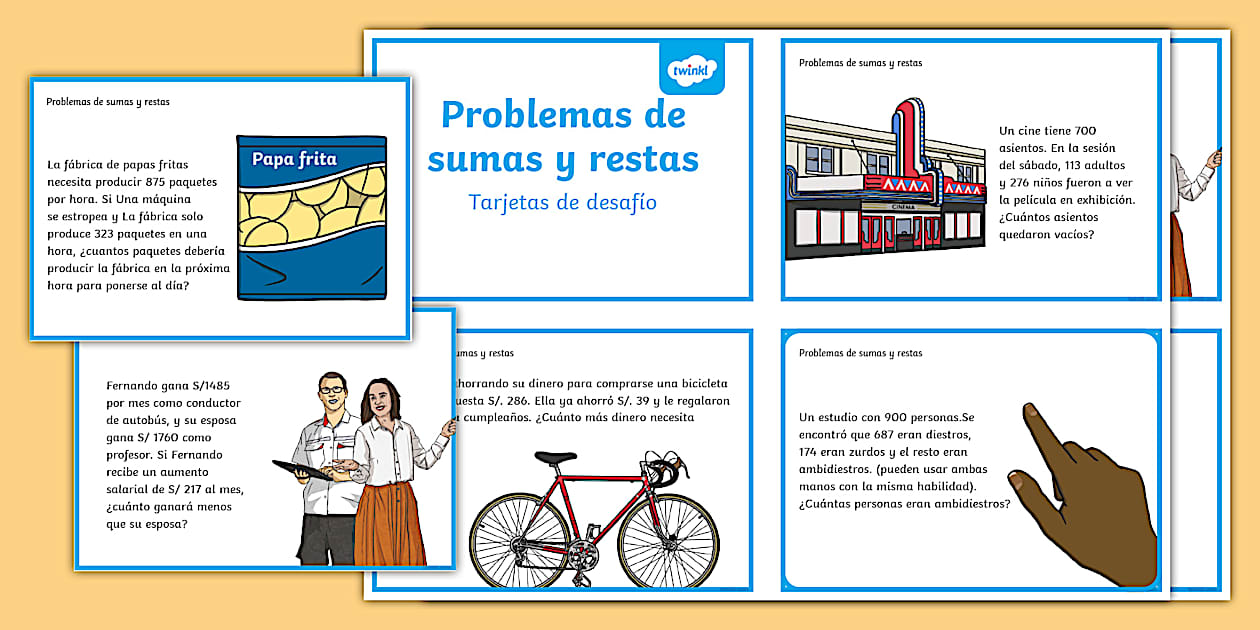 Tarjetas: Problemas de sumas y restas | Twinkl - Twinkl