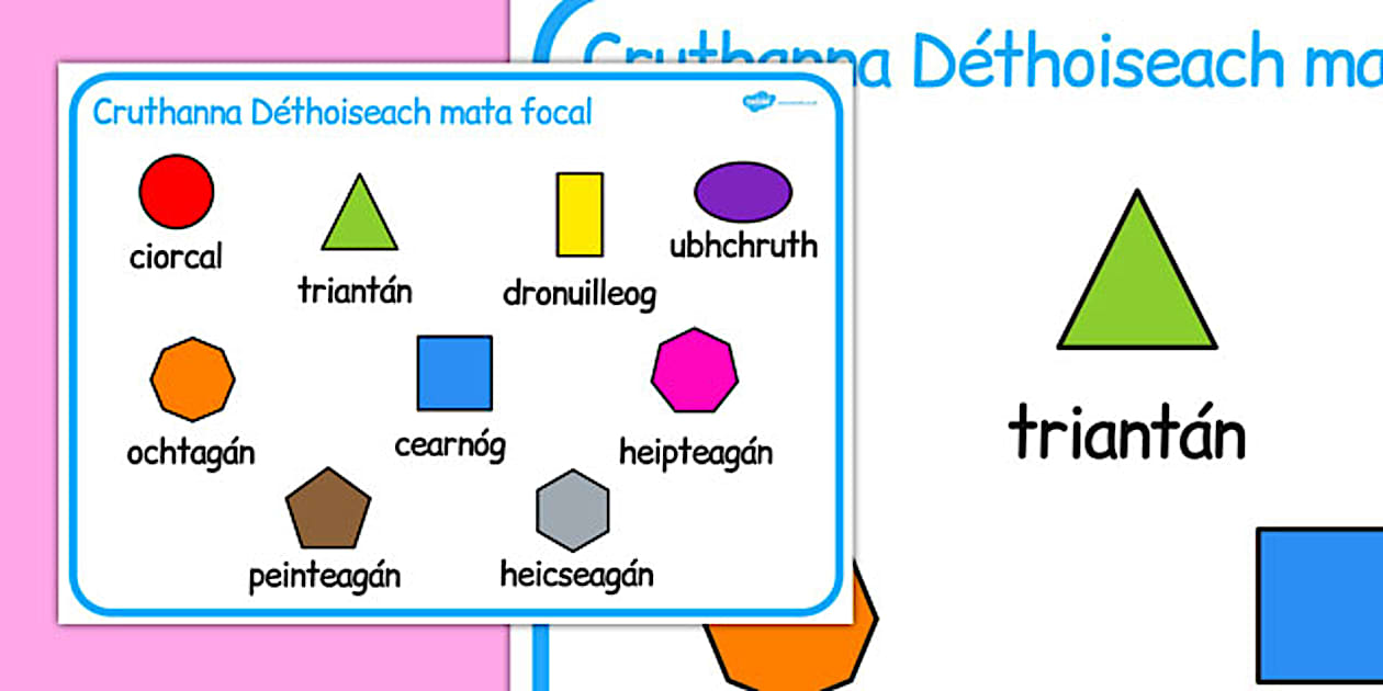 2D Shapes Word Mat Gaeilge (teacher made) - Twinkl