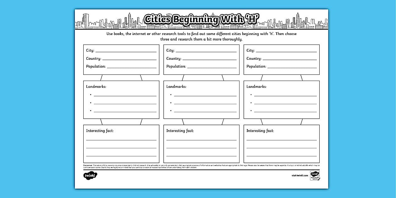 Cities Beginning with the Letter 'H' Research Activity