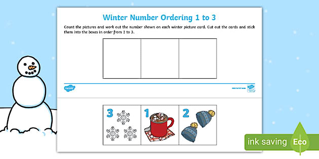 Winter-Themed Number Ordering 1 to 3 Activity - - Twinkl