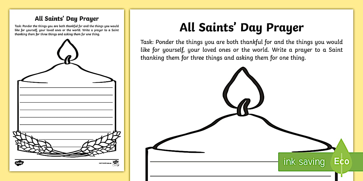 TAS All Saints' Day Prayer Writing Worksheet (teacher made)