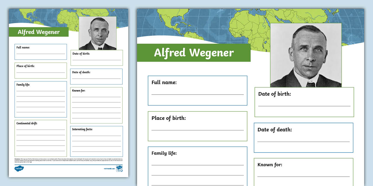 Alfred Wegener Fact File Template (teacher made) - Twinkl