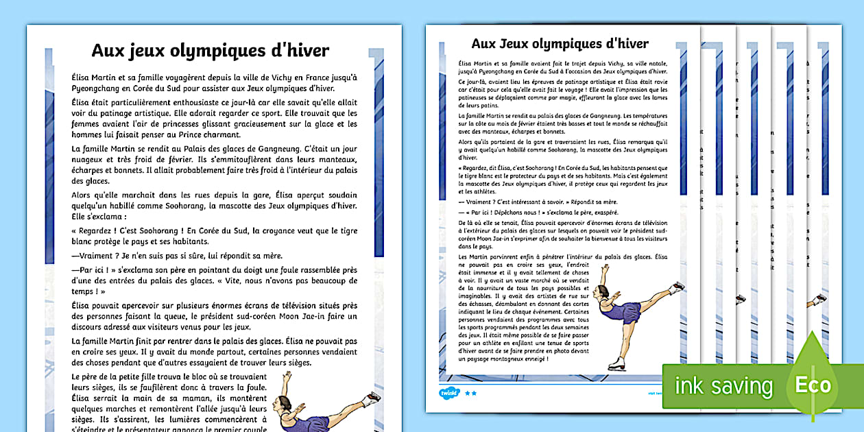 Fiche de lecture : Aux Jeux olympiques d'hiver - Twinkl