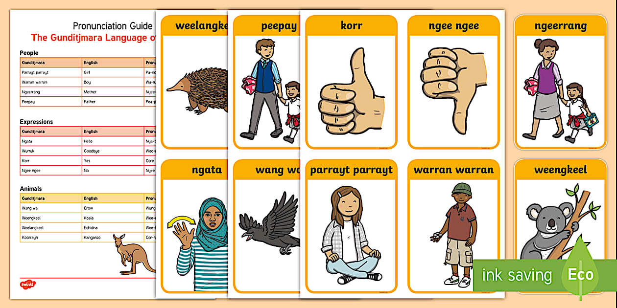 VIC Gunditjmara Aboriginal Language Flashcards - Twinkl