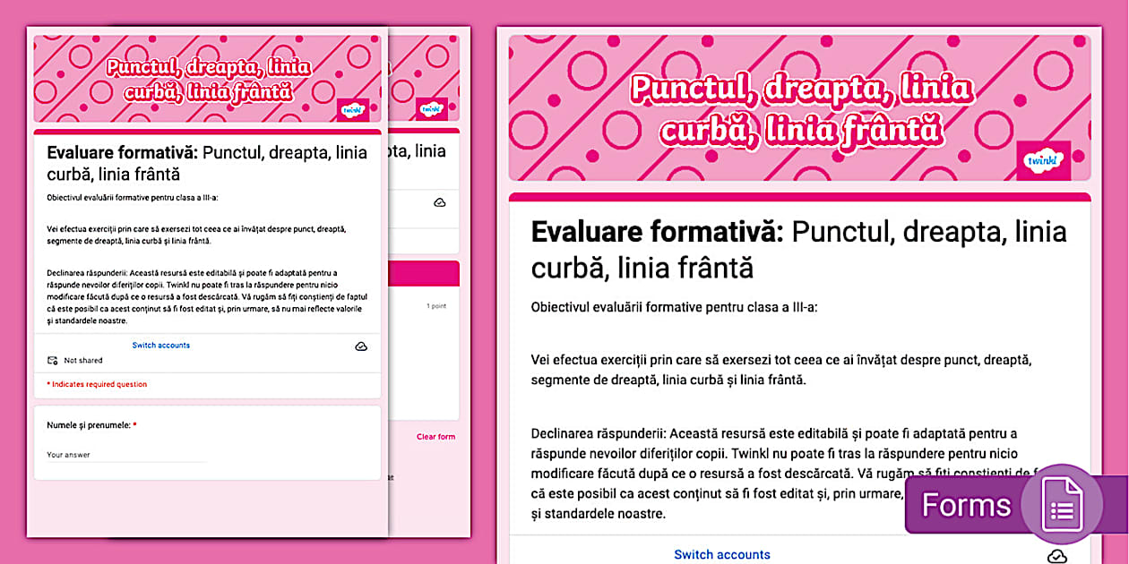 Punctul, dreapta, linia curbă, linia frântă – Evaluare