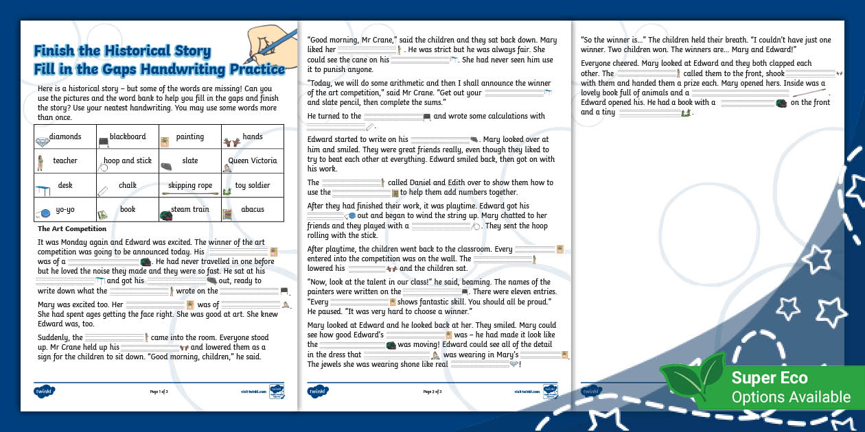 Finish the Historical Story Handwriting Practice Sheet 5-7