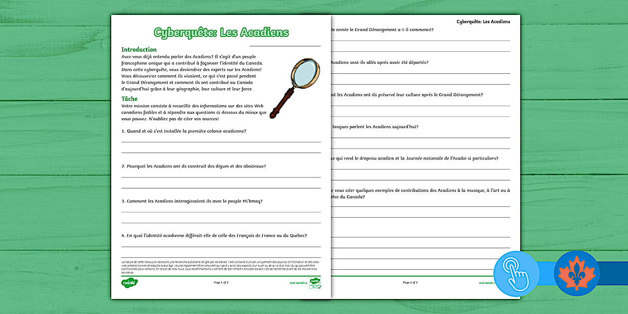 The Acadians WebQuest Activity 4-6 French (Teacher-Made)
