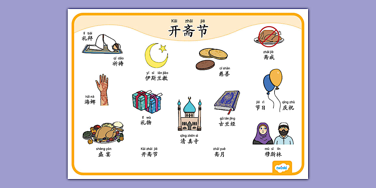 Singapore Mandarin with Pinyin Hari Raya Aidilfitri Word Mat