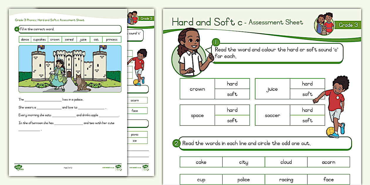 Grade 3 Phonics: Hard and Soft c Assessment Sheet - Twinkl