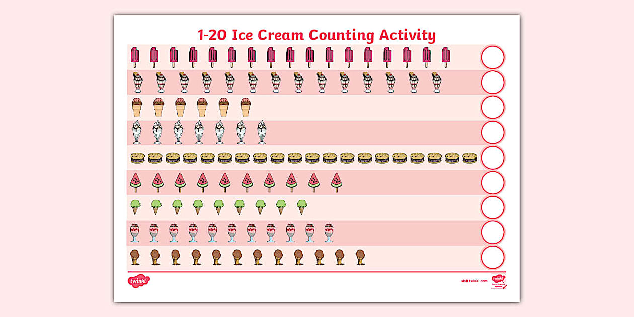 👉 Ice Cream 1-20 Counting Worksheet - KS1 - Twinkl