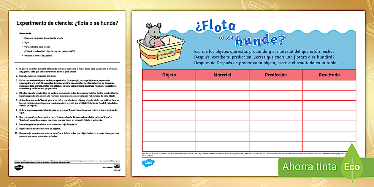 Hoja de actividad: ¿flota o se hunde? - Twinkl