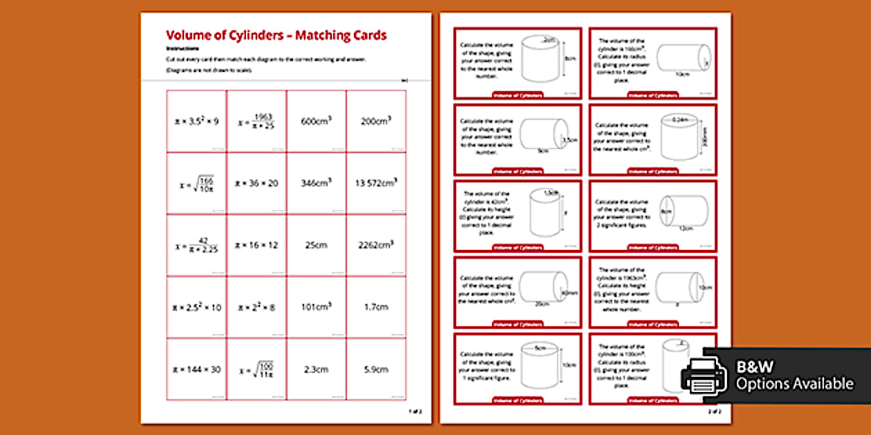👉 Volume of Cylinders - Matching Cards | KS3 Maths | Beyond