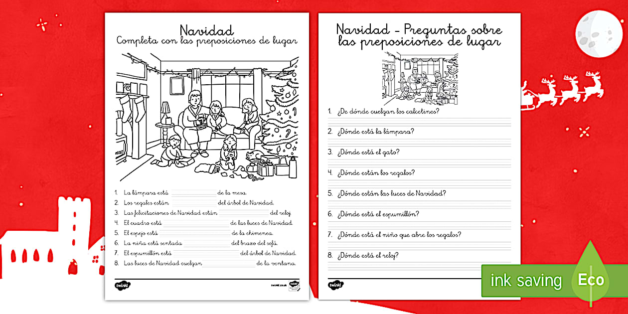 Preposiciones de lugar: Navidad - Twinkl