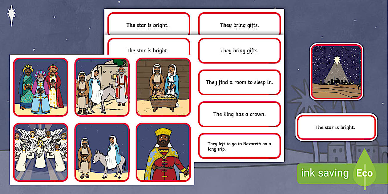 Nativity-Themed Simple Sentence Matching Activity - Twinkl