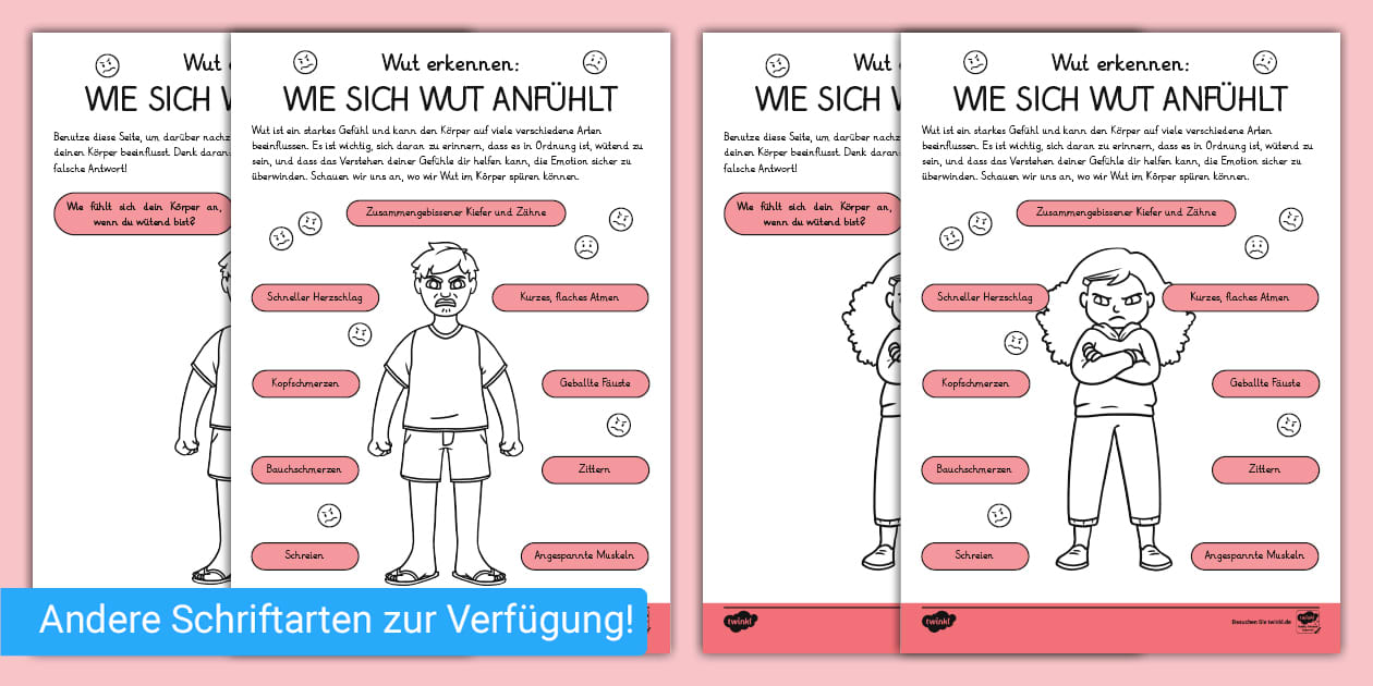 Wut erkennen: Wie sich Wut anfühlt - Arbeitsblatt