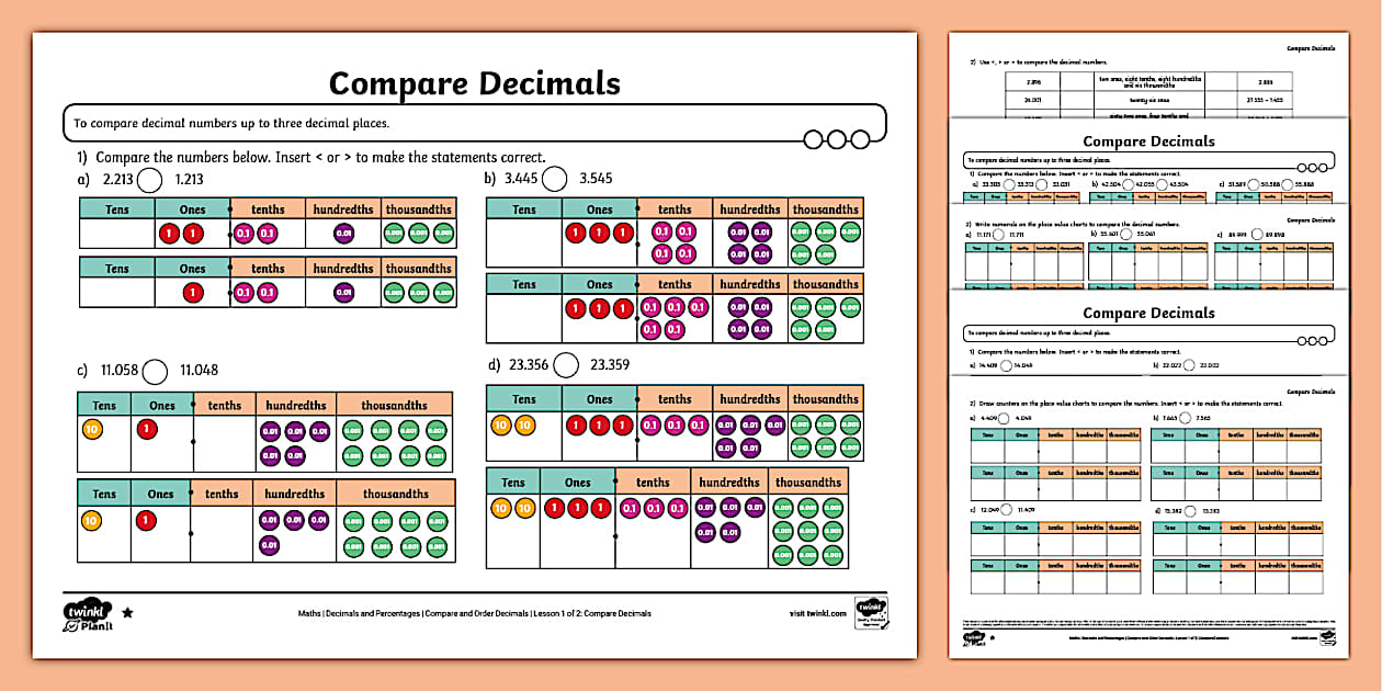 👉 Compare Decimals Differentiated Maths Worksheets