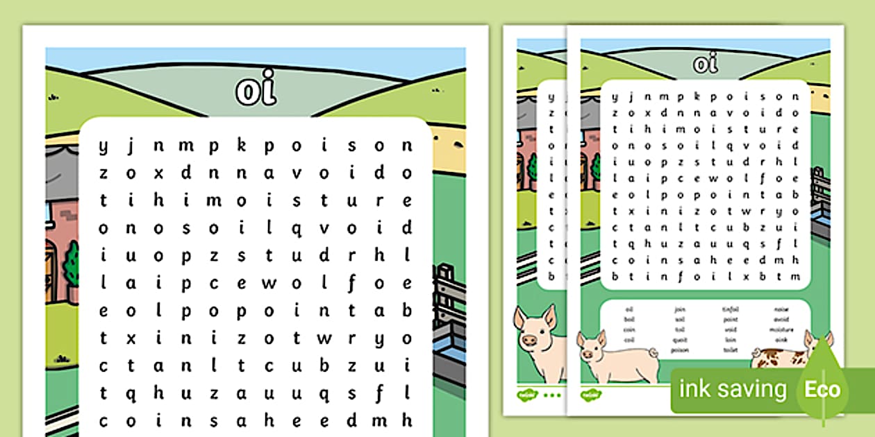 Black and White 'oi' Digraph Differentiated Word Search