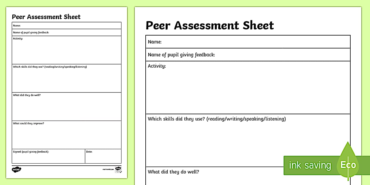 Peer Assessment Tracker (teacher made) - Twinkl