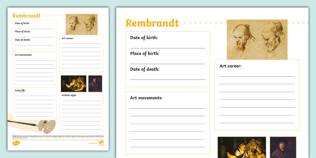 Rembrandt Fact File Template - Twinkl Art (Teacher-Made)