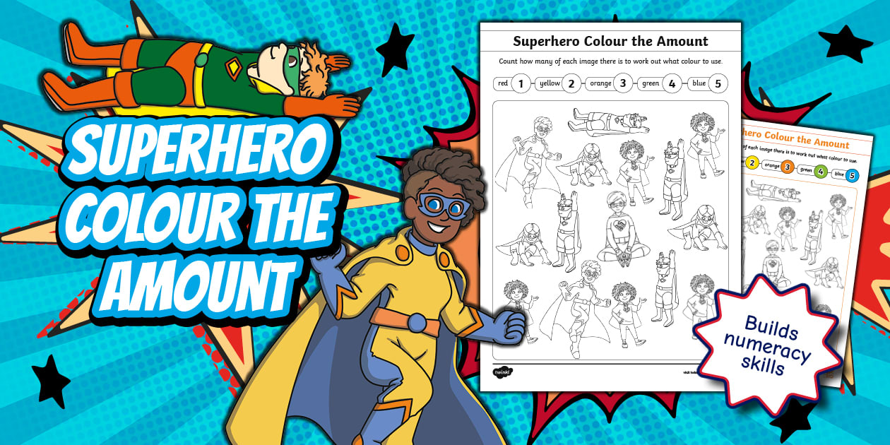 Superhero Colour the Amount Worksheet