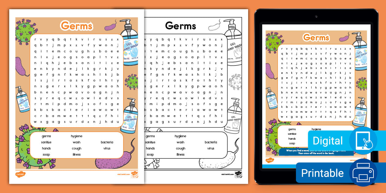 Germs Word Search for K-2nd Grade (Teacher-Made) - Twinkl