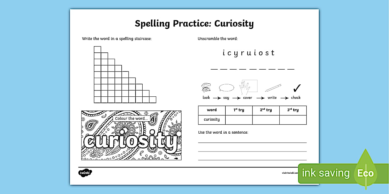 Curiosity Spelling Practice Worksheet (teacher made)