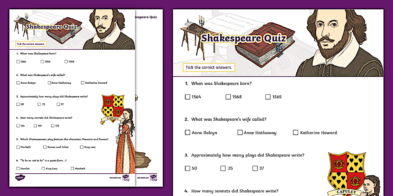 Shakespeare General Knowledge Quiz (teacher made) - Twinkl