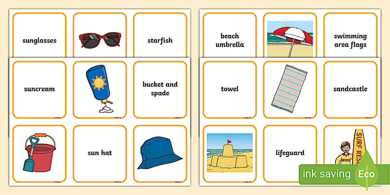 Beach Vocabulary Matching Game