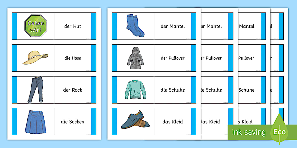 Clothing Card Game German (teacher made) - Twinkl