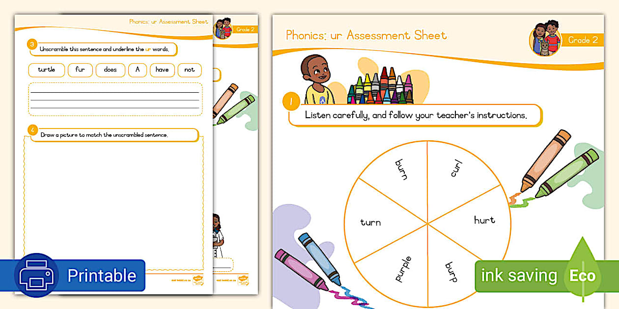 Grade 2 Phonics: ur Assessment Sheet (teacher made) - Twinkl