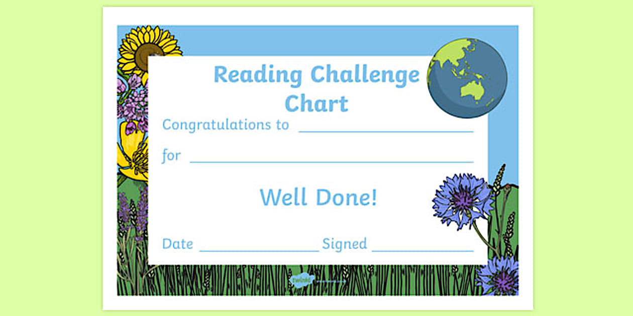 Editable Reading Challenge Chart Certificate Environment-Themed