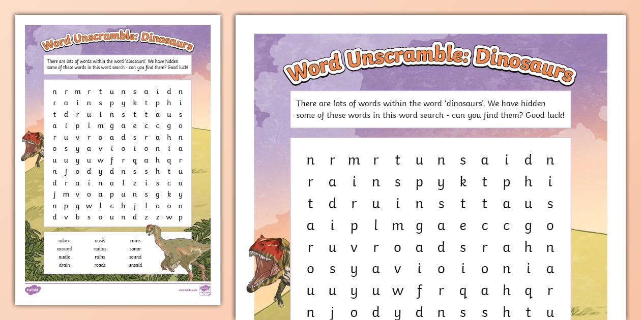Dinosaur Word Unscramble Word Search - Twinkl - KS2 - Twinkl