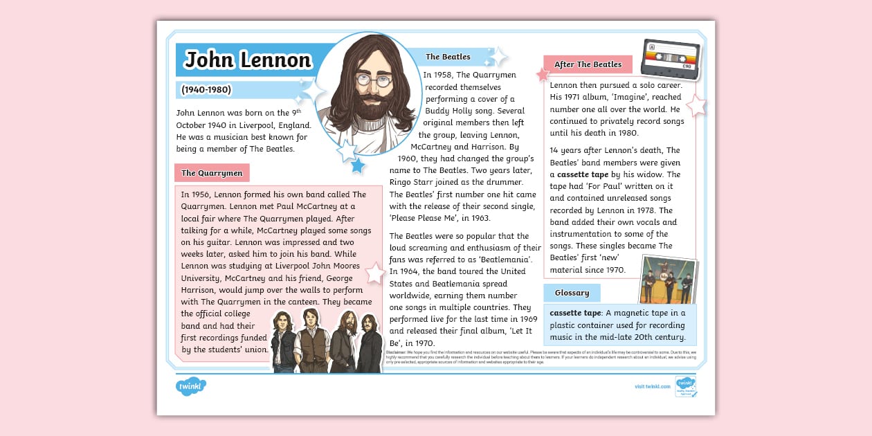 👉 John Lennon Fact File - The Beatles - Music - Twinkl