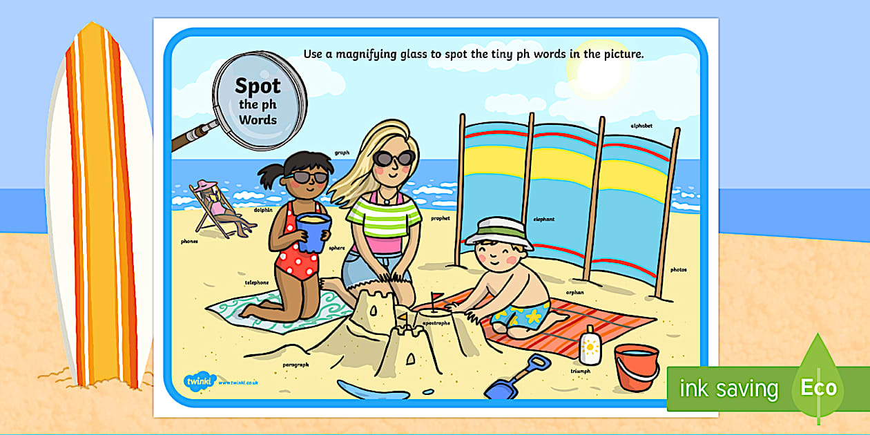 Phase 5 ph Words Beach Scene Magnifying Glass Worksheet / Worksheet