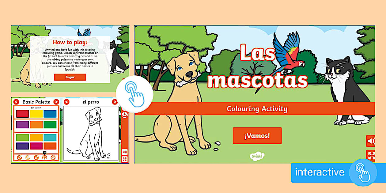 👉 Spanish: Pets Interactive Colouring Activity - Twinkl