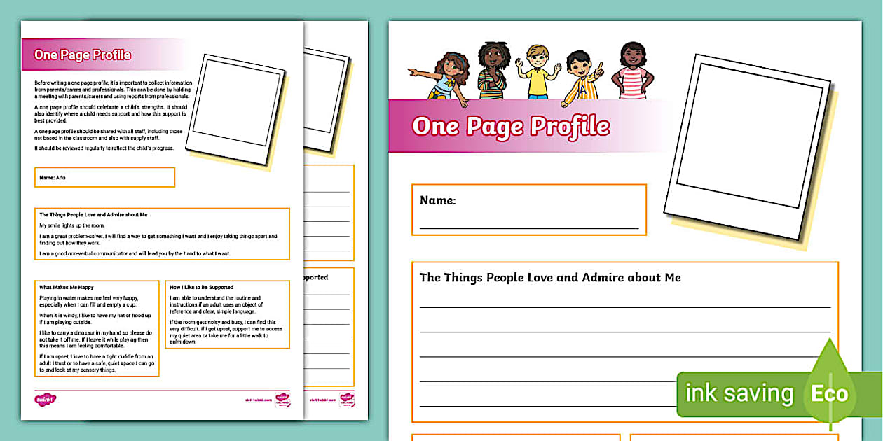 My One Page Profile Kindergarten (Teacher-Made) - Twinkl