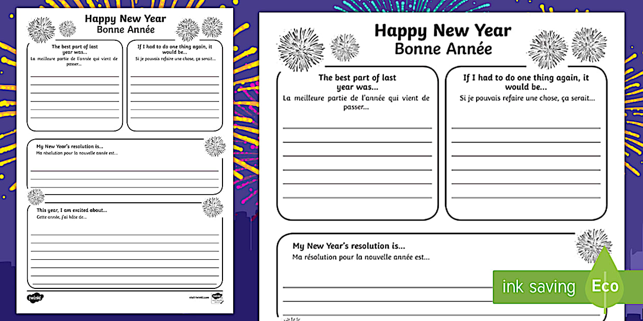 New Year Resolution Writing Frames English/French