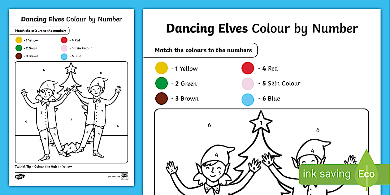 Dancing Elves Colour by Number Activity | Twinkl | KS1