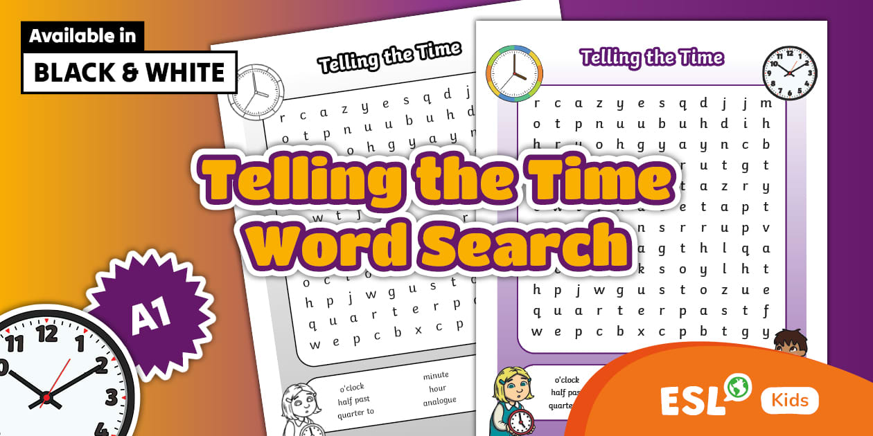 ESL Telling the Time: Analogue Word Search [Kids, A1]