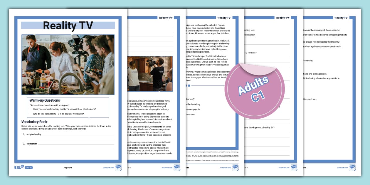 ESL Reality TV (Teacher-Made) - Twinkl