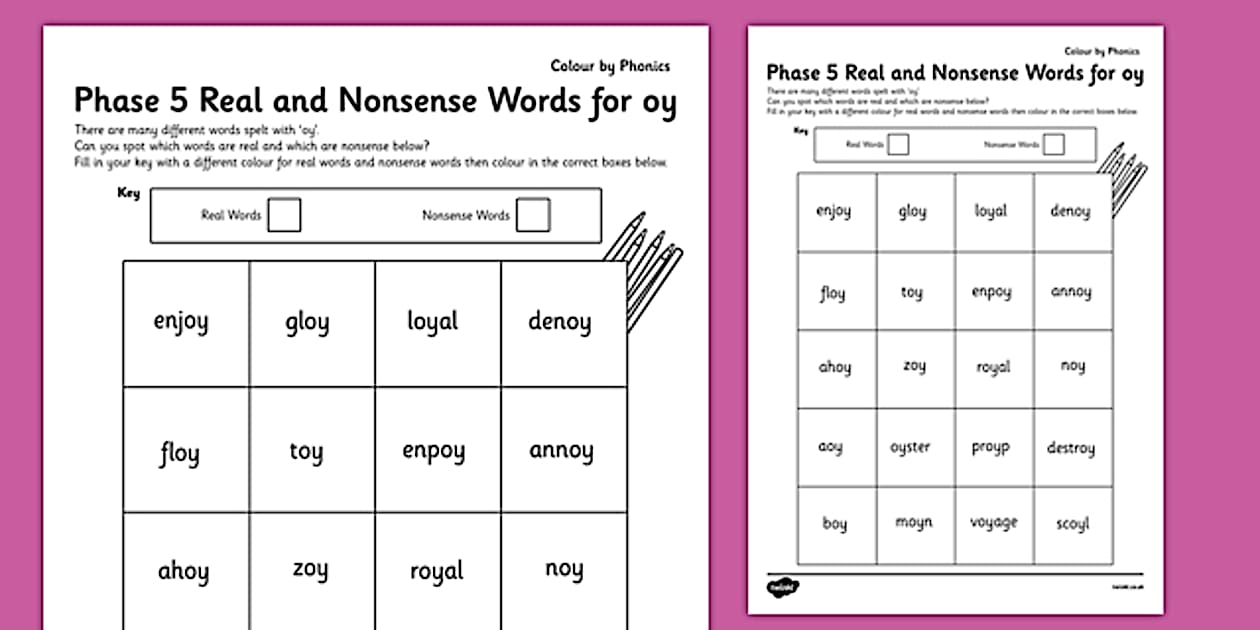 Phase 5 'oy' Colour by Phoneme Real and Nonsense Words - phase 5