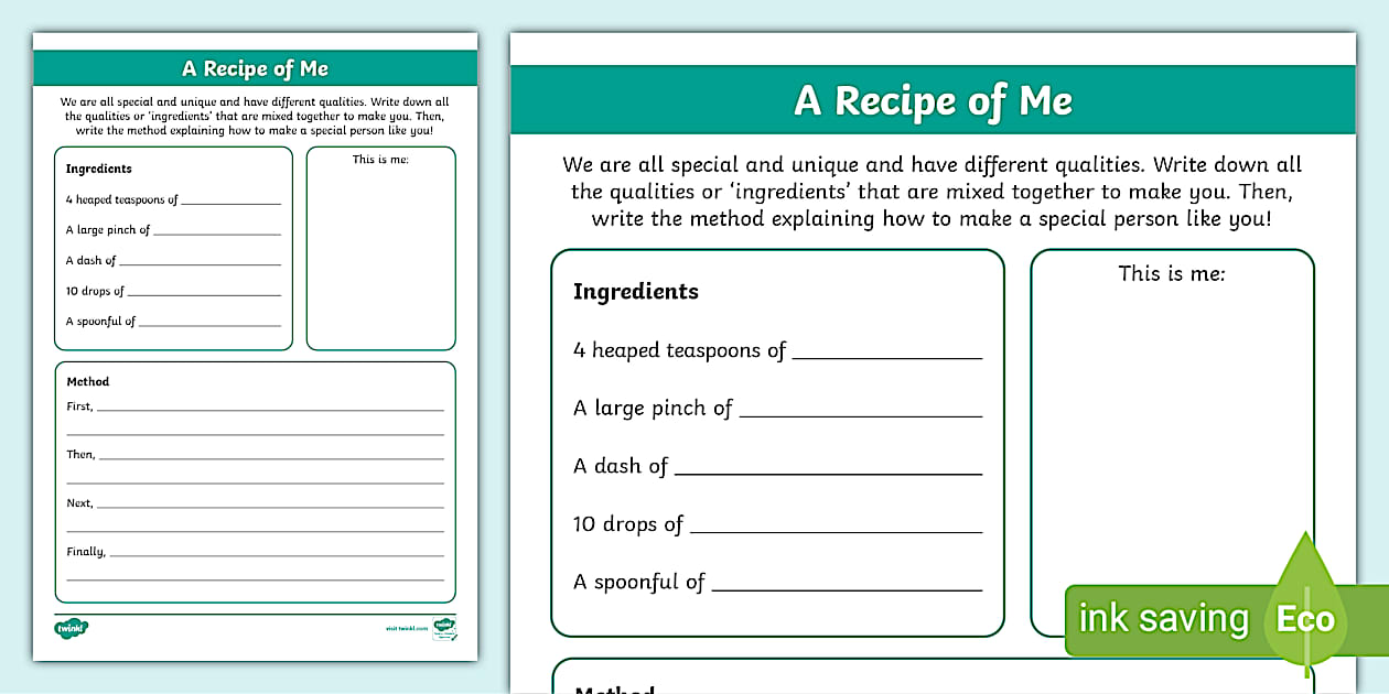 A Recipe of Me Activity,all about me,getting to know you