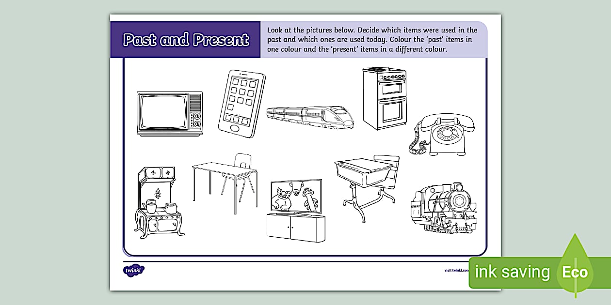 Past and Present Colouring Activity (teacher made) - Twinkl