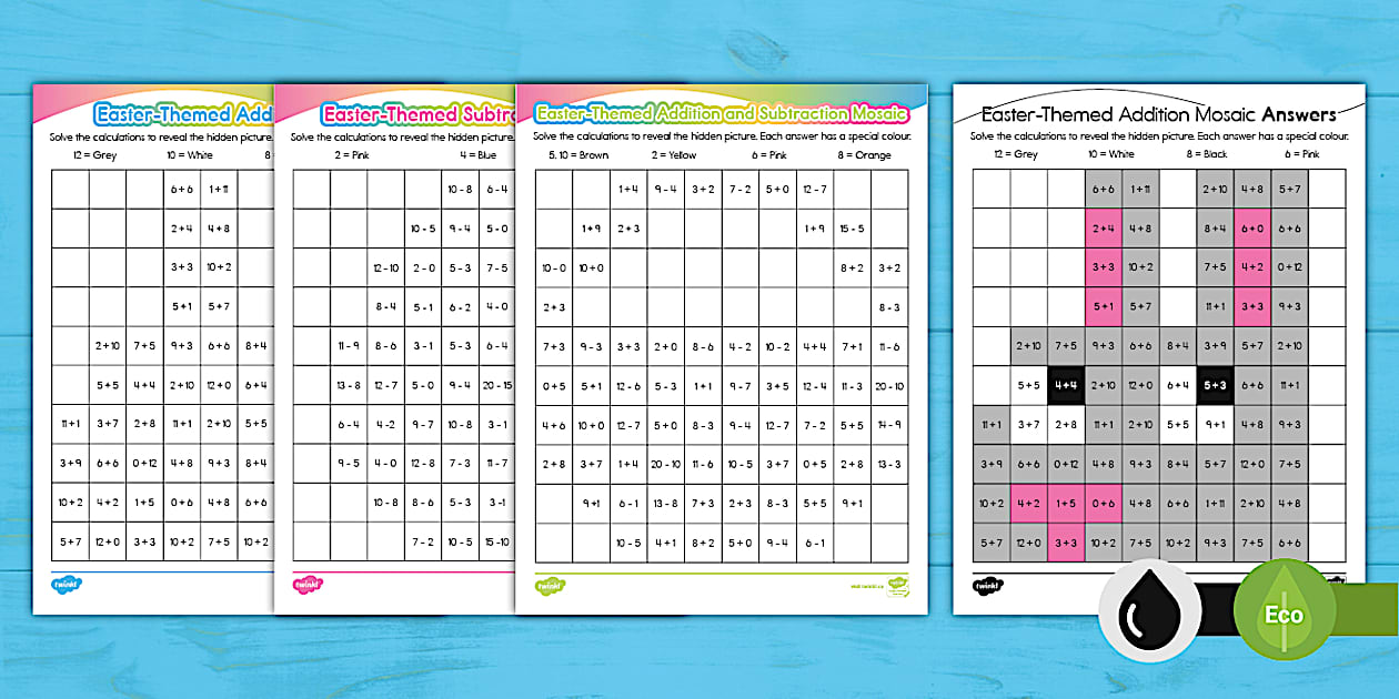 Easter-Themed Addition and Subtraction Math Mosaics - Twinkl