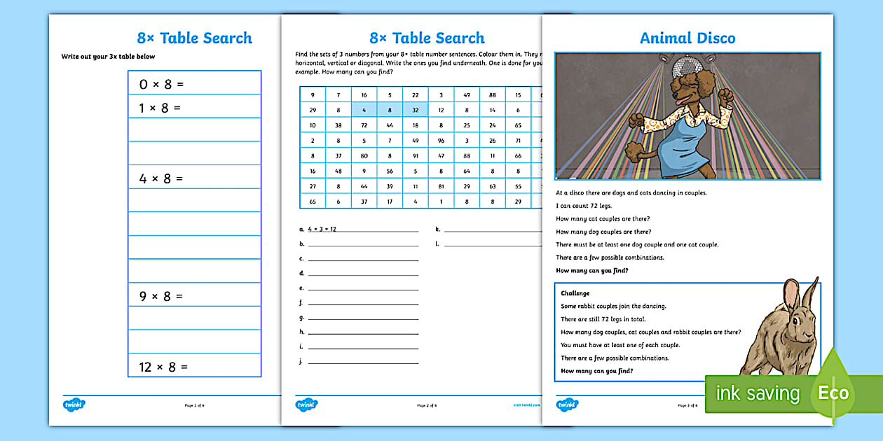 8 x Tables Search (teacher made) - Twinkl