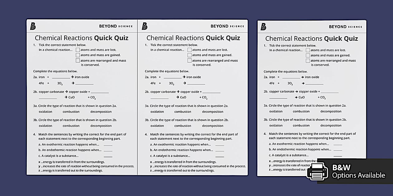 Chemical Reactions Quick Quiz (Teacher-Made) - Twinkl