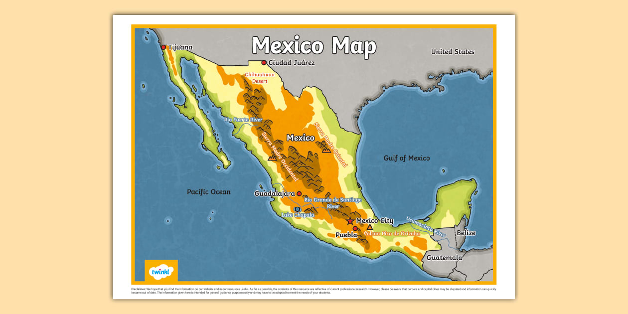KS2 Mexico Display Map - Geography - Countries - Twinkl