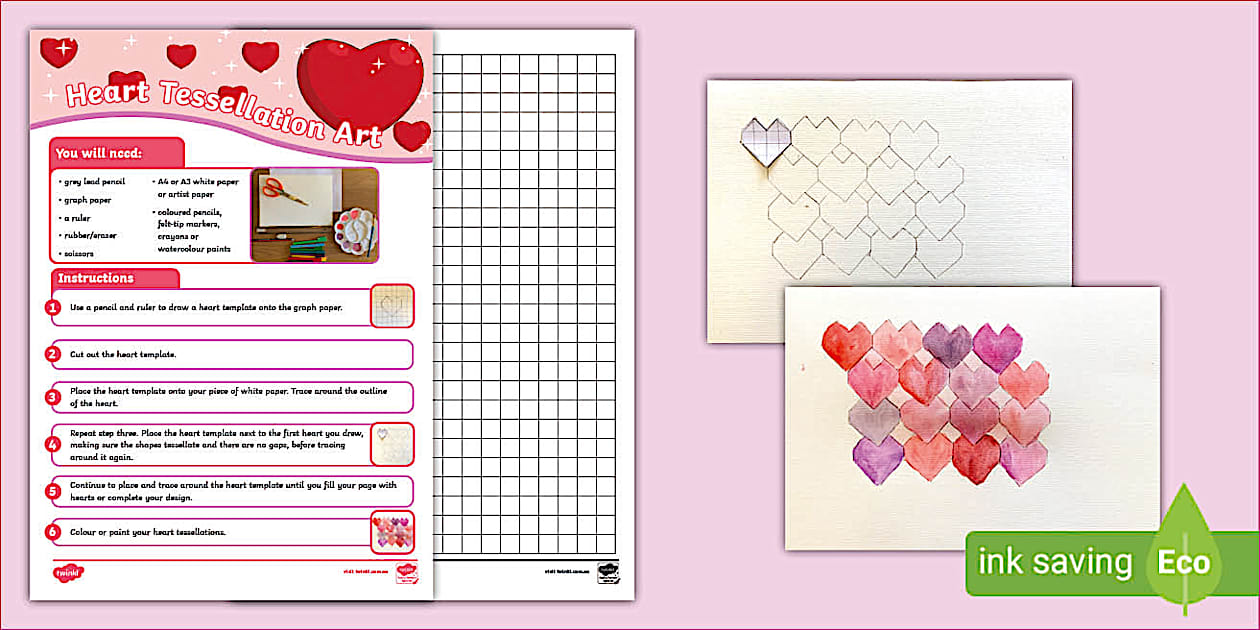 Heart Tessellation Art (teacher made) - Twinkl