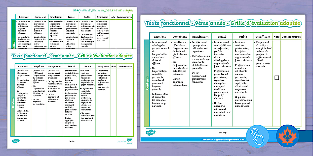 AB Achievement Test Rubric Functional Writing Grade 9 French