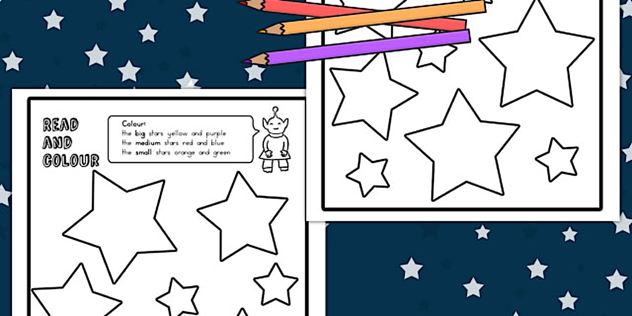 Stars Read and Colour Worksheets (teacher made) - Twinkl